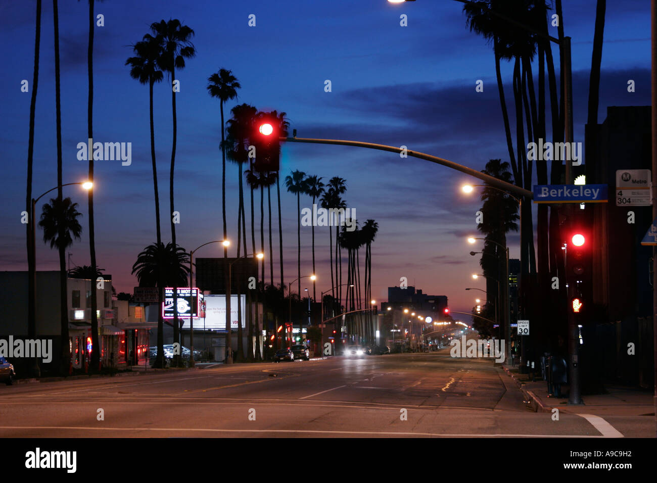 Santa Monica Boulevard At Night Santa Monica Los Angeles California ...