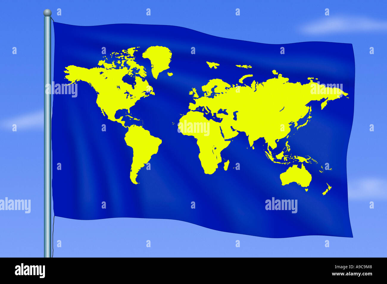 World Map On Flag Stock Photo - Alamy