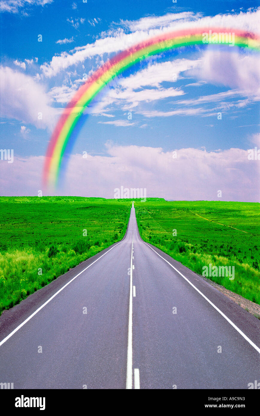 Rainbow Over Road Stock Photo - Alamy