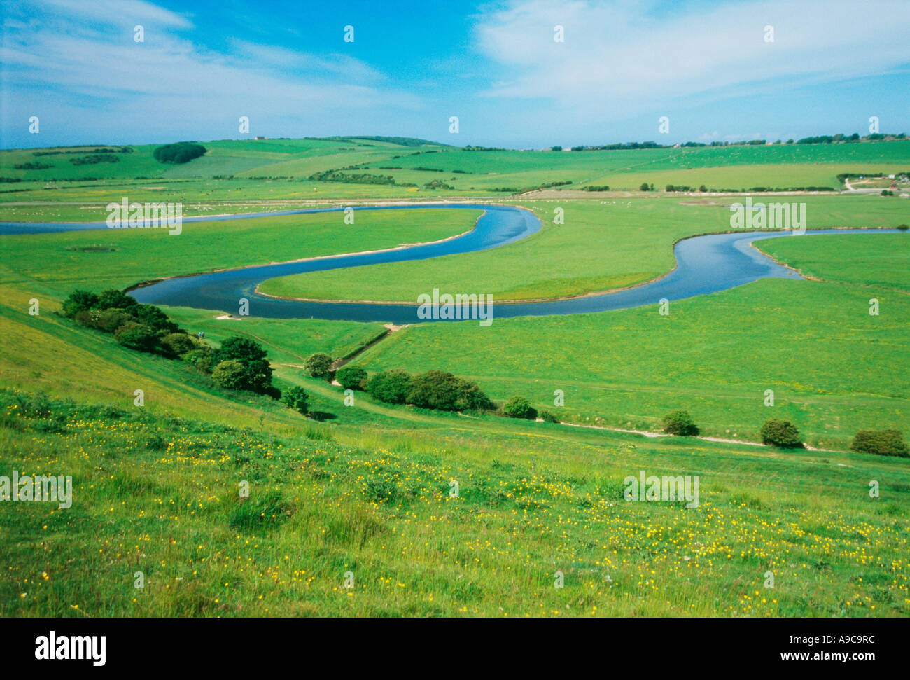 The meandering Cuckmere River Exceat East Sussex Britain Stock Photo ...