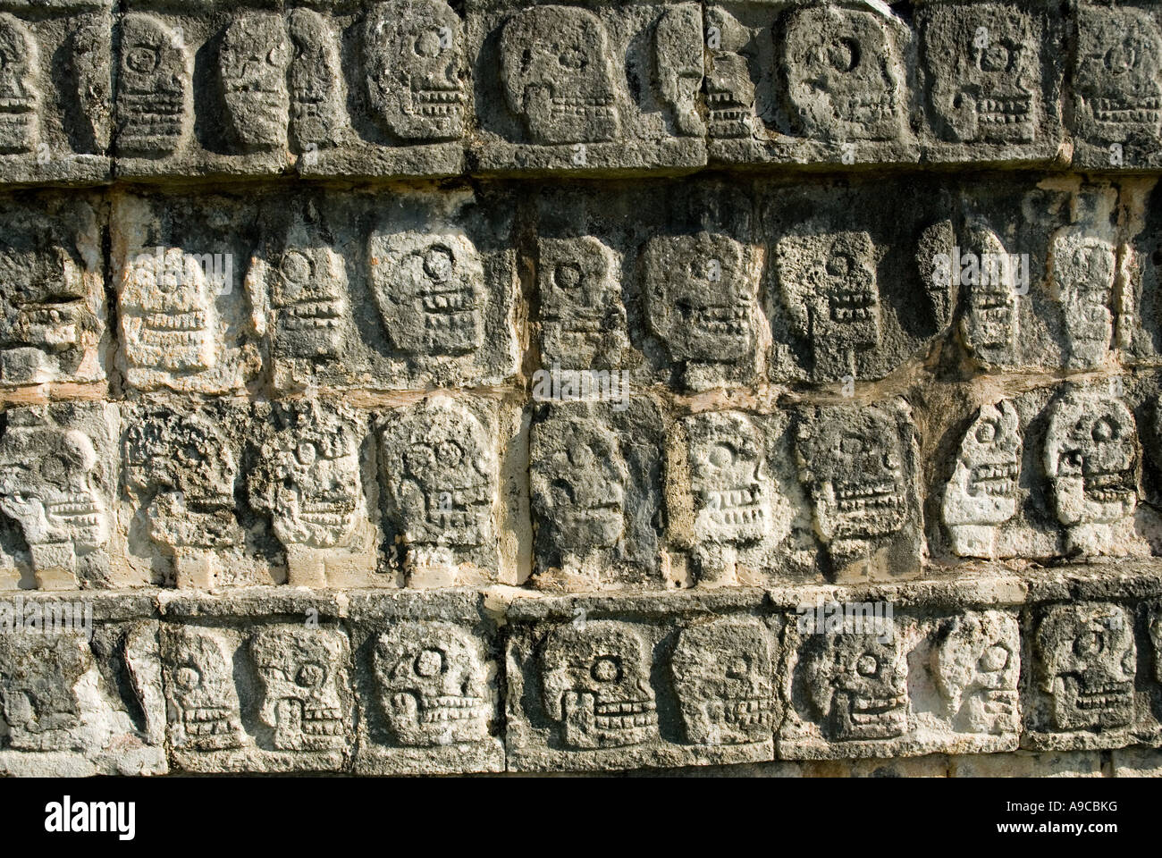 Chichen Itza Yucatan temple platform of skulls details Mexico Stock ...