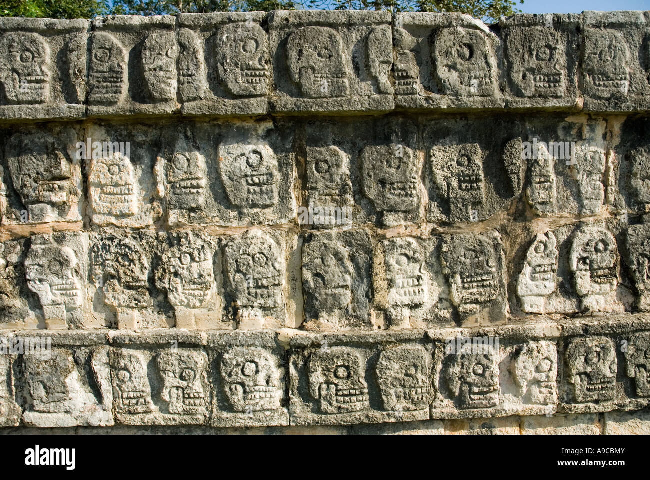 Chichen Itza Yucatan temple platform of skulls details Mexico Stock ...