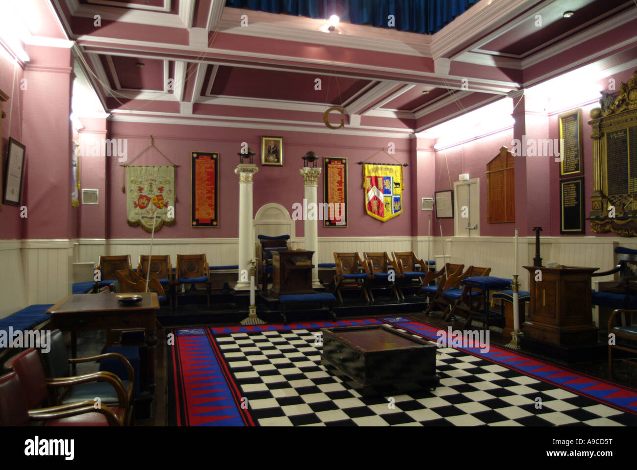 Masters Chair in Temple Masonic Lodge Carmarthen Stock Photo - Alamy