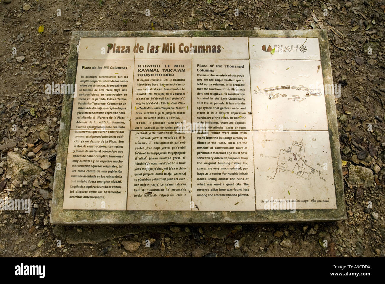 Chichen Itza square of the thousand columns sign Mexico Stock Photo - Alamy