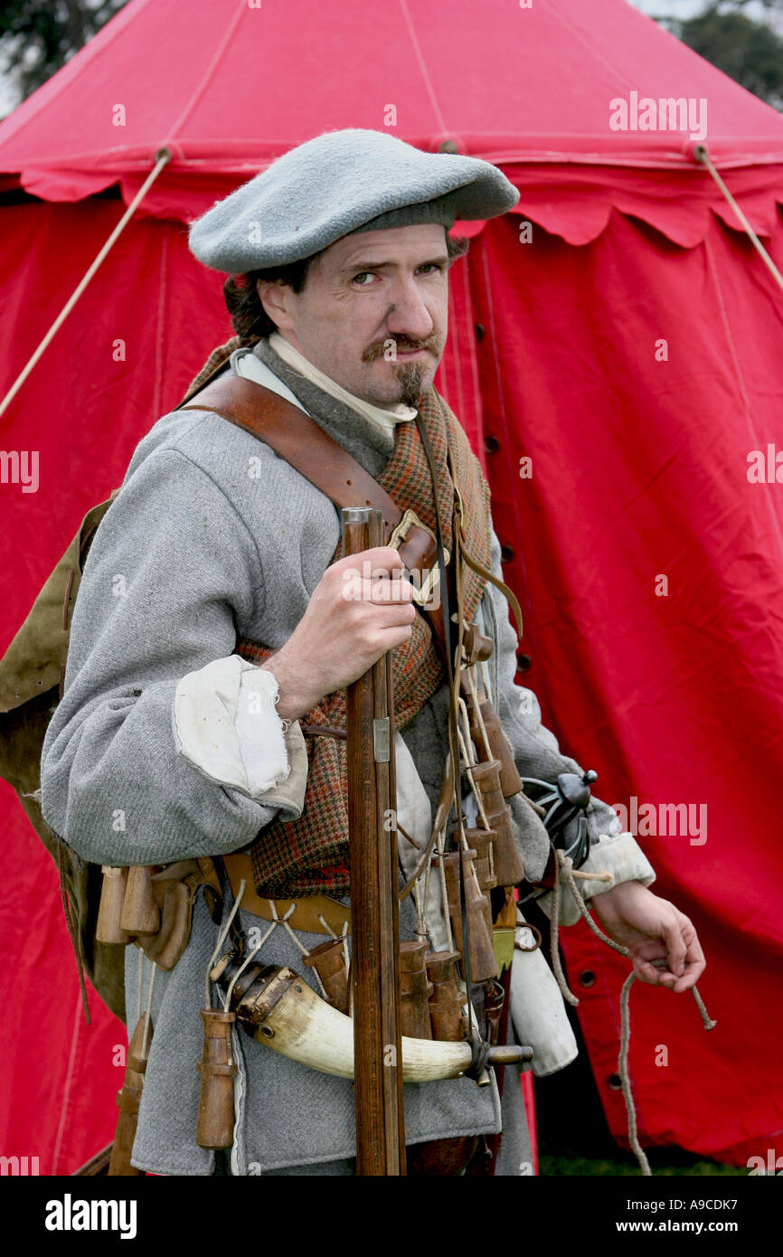 Rifleman in historical period costumes of The Sealed Knot Society ...