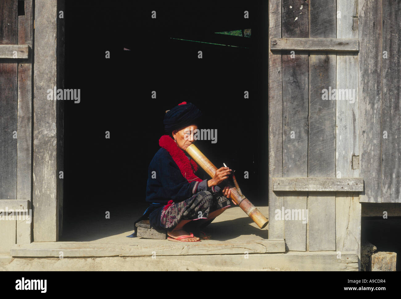Aboriginal Yao Hill tribe smoking pipe Chiang Rai thai thailand Stock ...