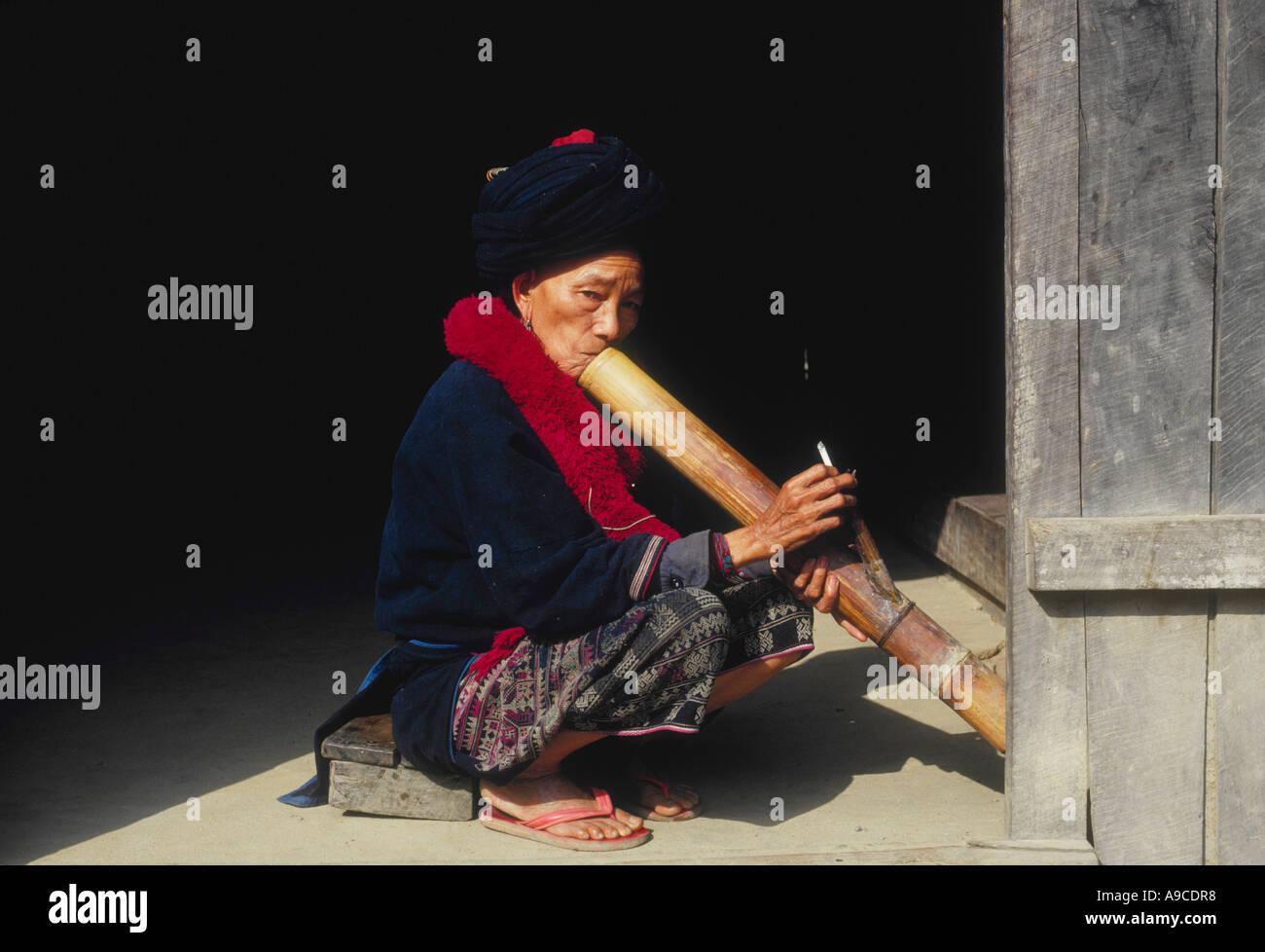 Aboriginal Yao Hill tribe smoking pipe Chiang Rai thai thailand Stock ...