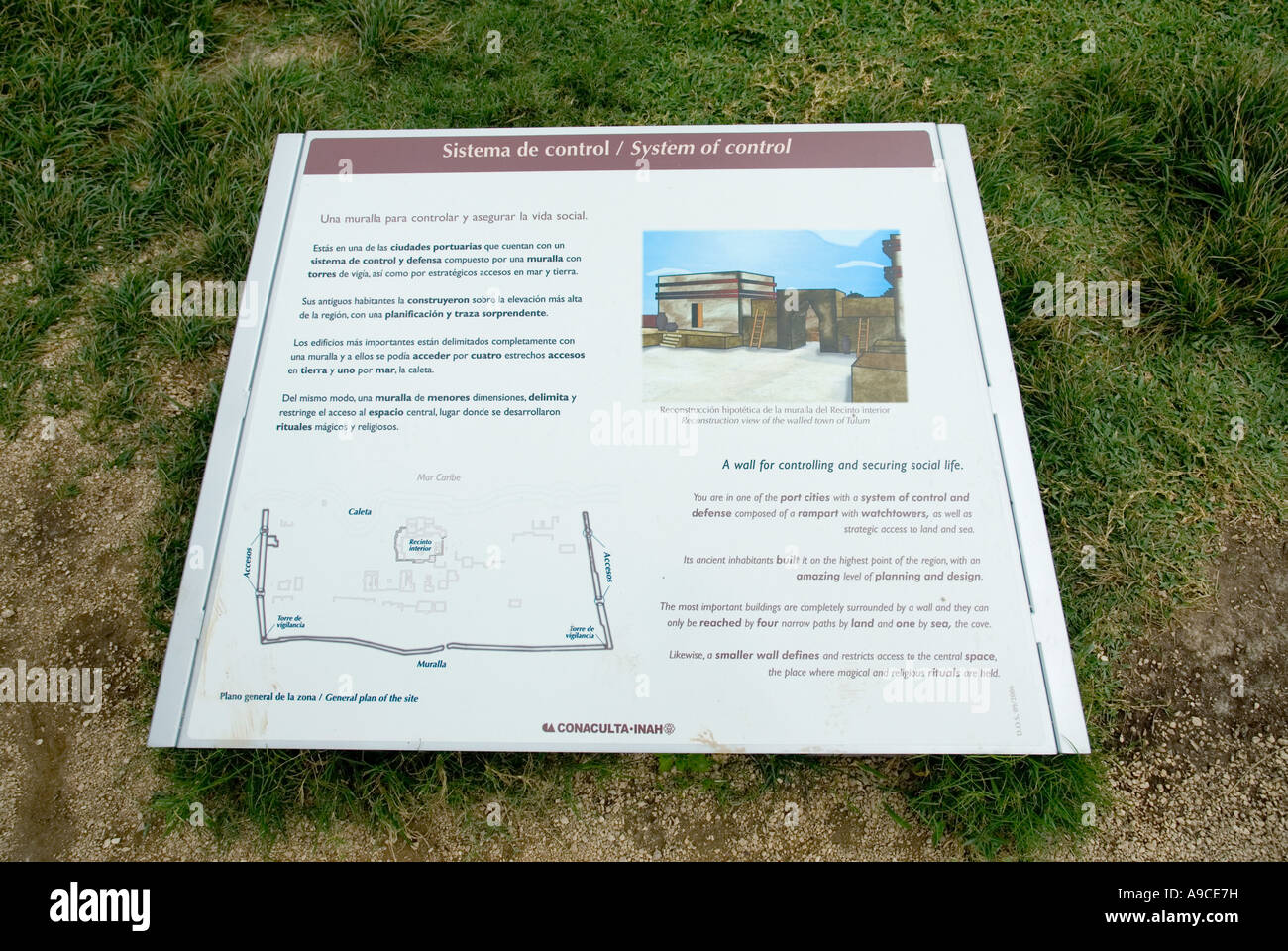 Tulum ruins system of control sign Mexico Stock Photo - Alamy