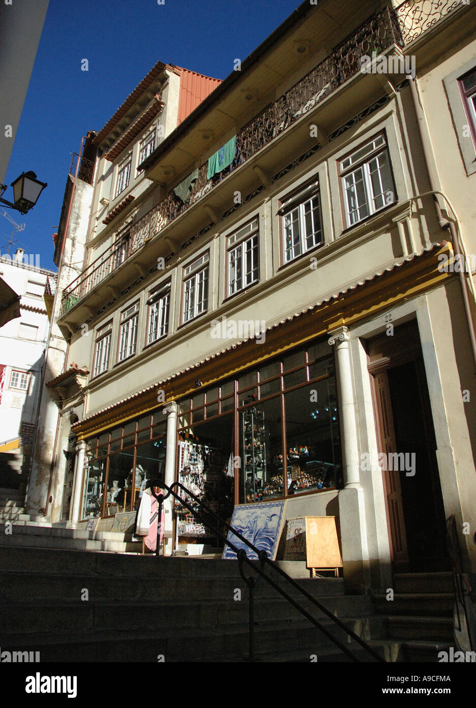 View of characteristic building architecture stairway step hill shop ...