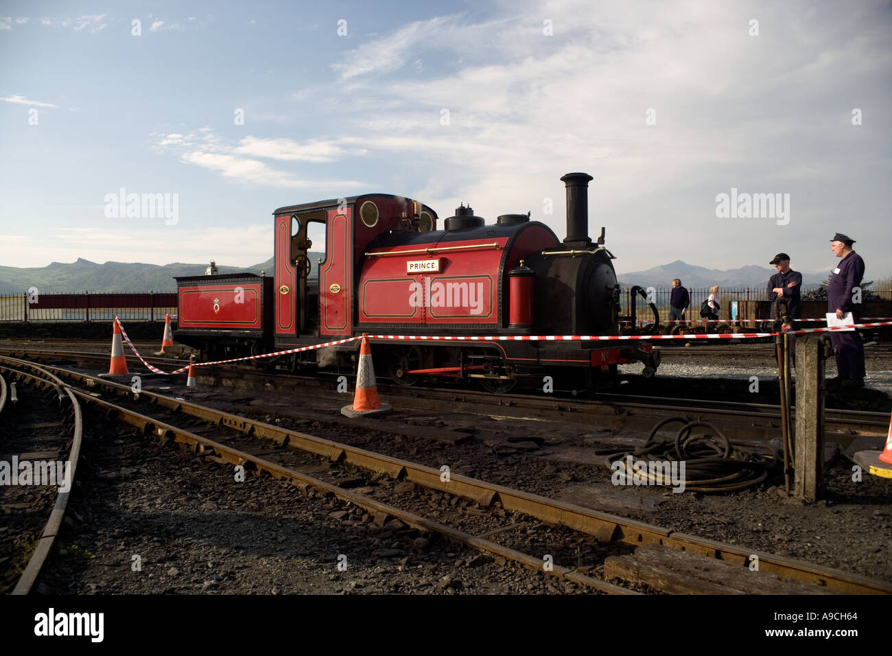 Steam train called Prince on the Ffestiniog railway at Boston Lodge ...