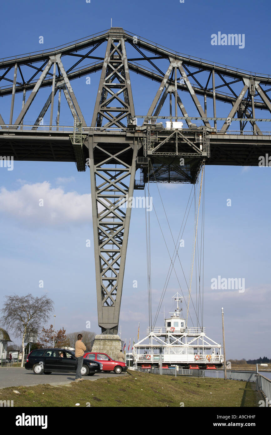 Suspension railway train Metal bridge Rendsburg Nord Ostsee Kanal ...