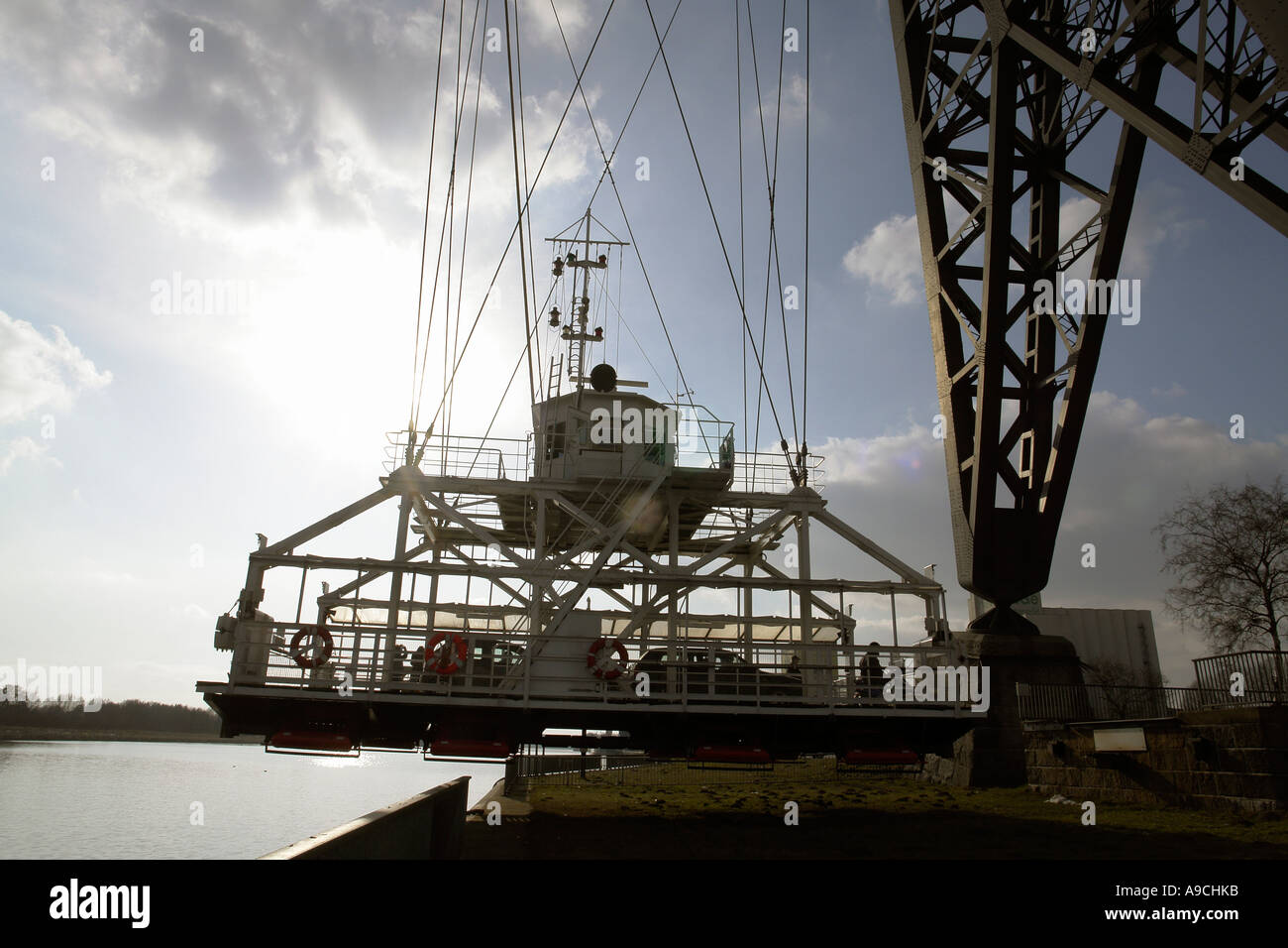 Suspension railway train Metal bridge Rendsburg Nord Ostsee Kanal ...