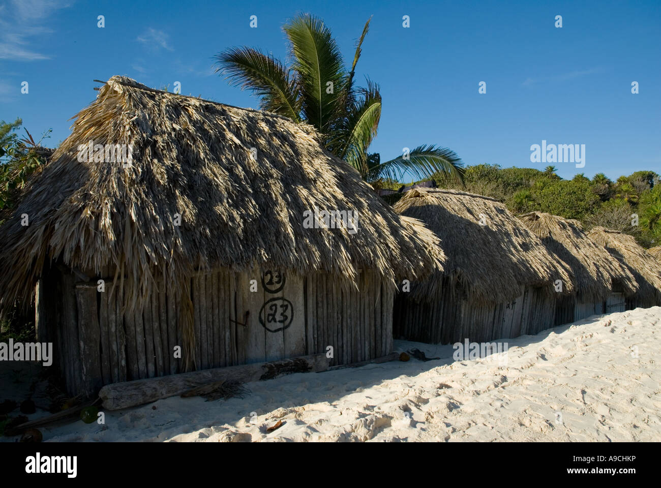 Tulum caribbean cabanas huts Stock Photo - Alamy