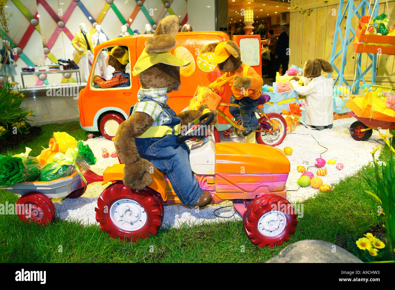 Easter rabbits figures decoration in shopping mall Stock Photo - Alamy