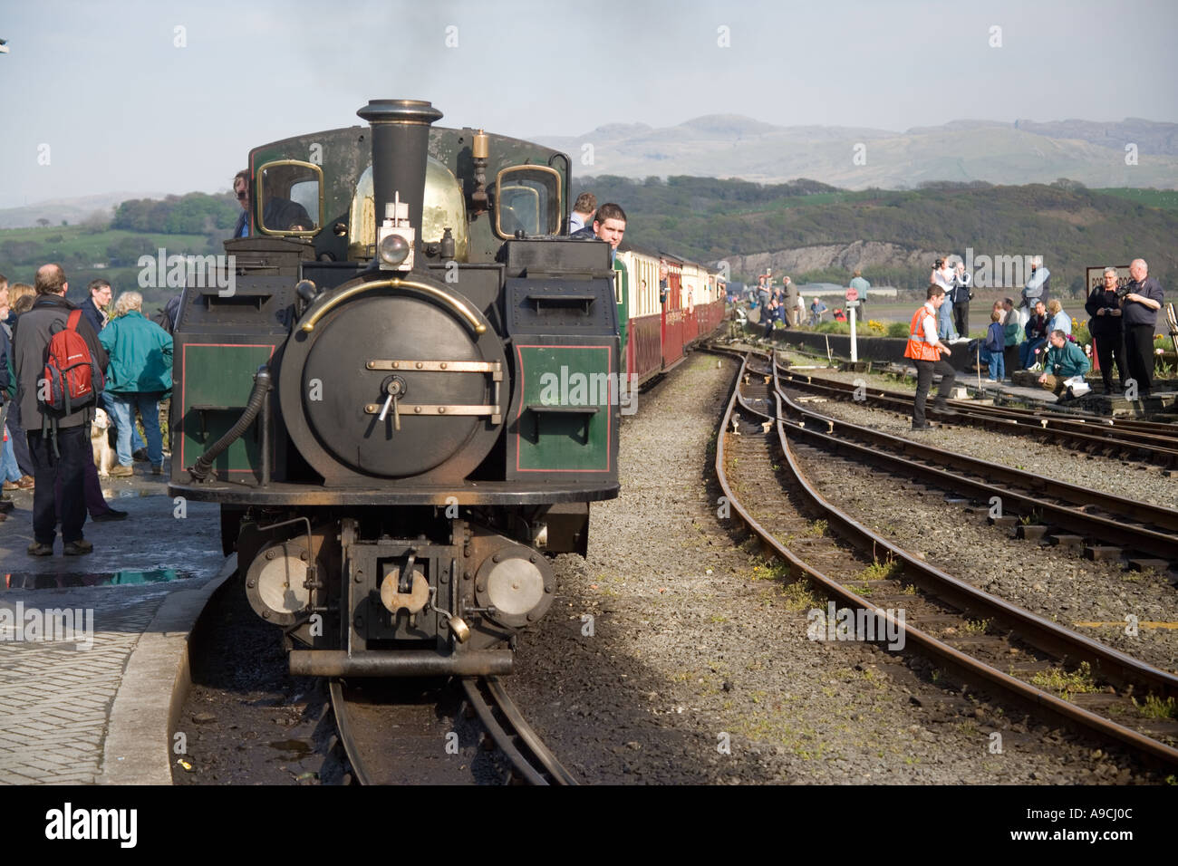 Earl of Merioneth Steam train on the Ffestiniog railway at Porthmadog ...