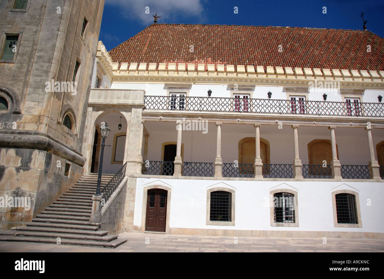 View of magnificent building belfry tower stair step of University ...