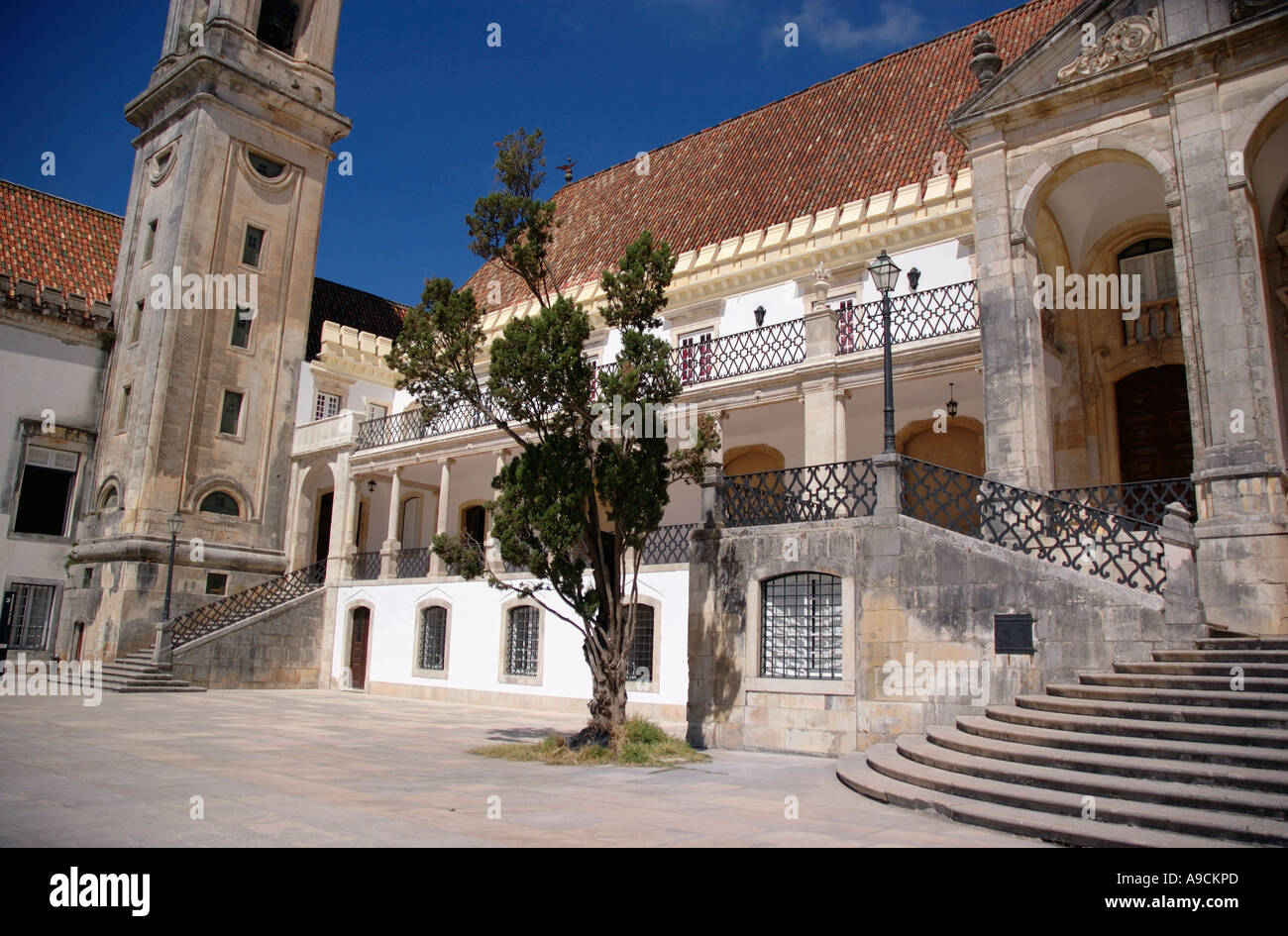 View of magnificent building belfry tower stair step of University ...