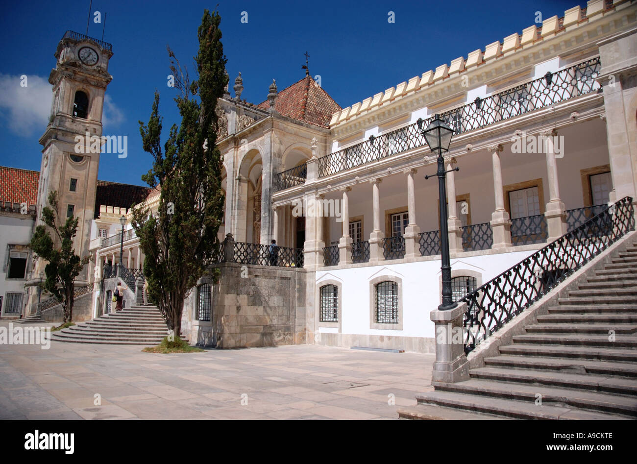 View of magnificent building belfry tower stair step of University ...