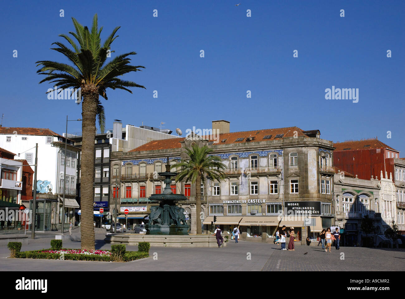 Lively square fountain palm tree magnificent architecture typical ...