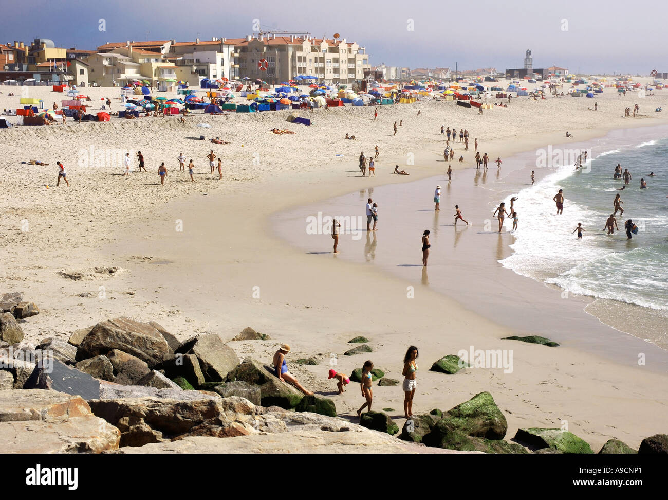 Panoramic view of the seafront and beach of Praia da Barra Costa da ...