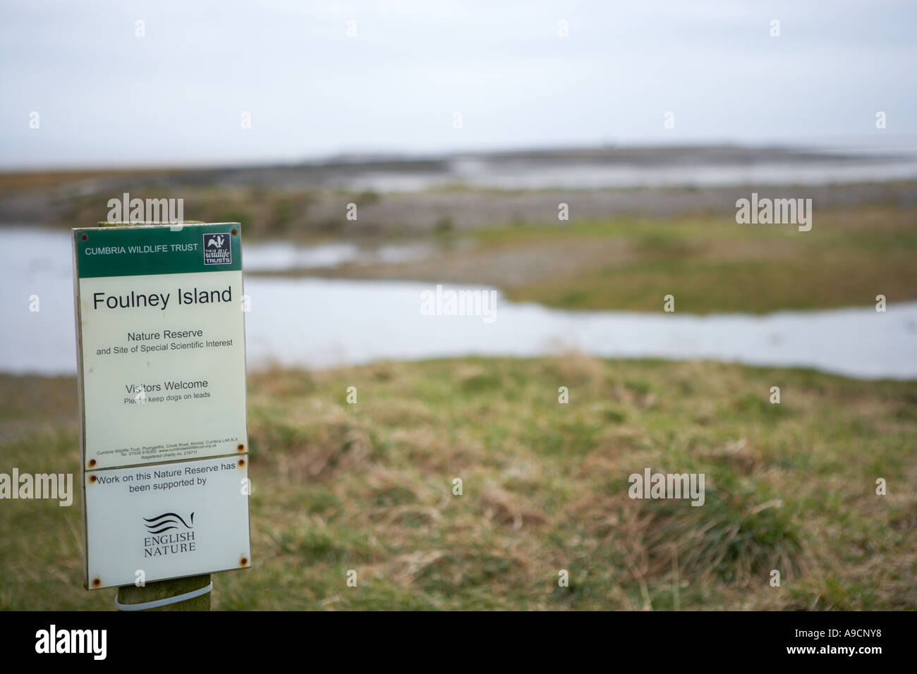 Foulney Island sign Stock Photo - Alamy