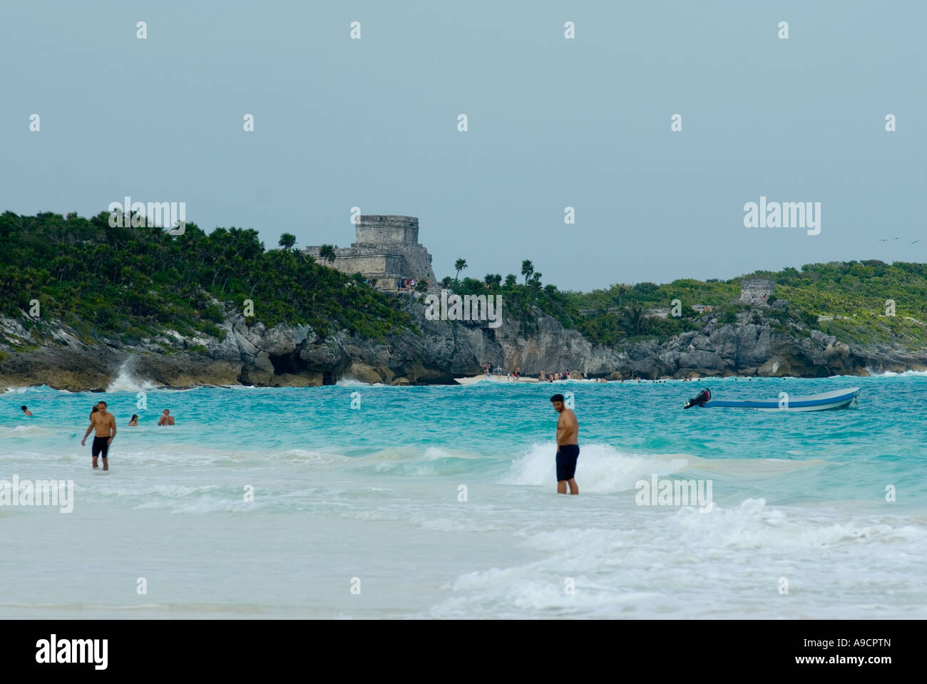 Tulum people have a bath in the caribben sea Stock Photo - Alamy