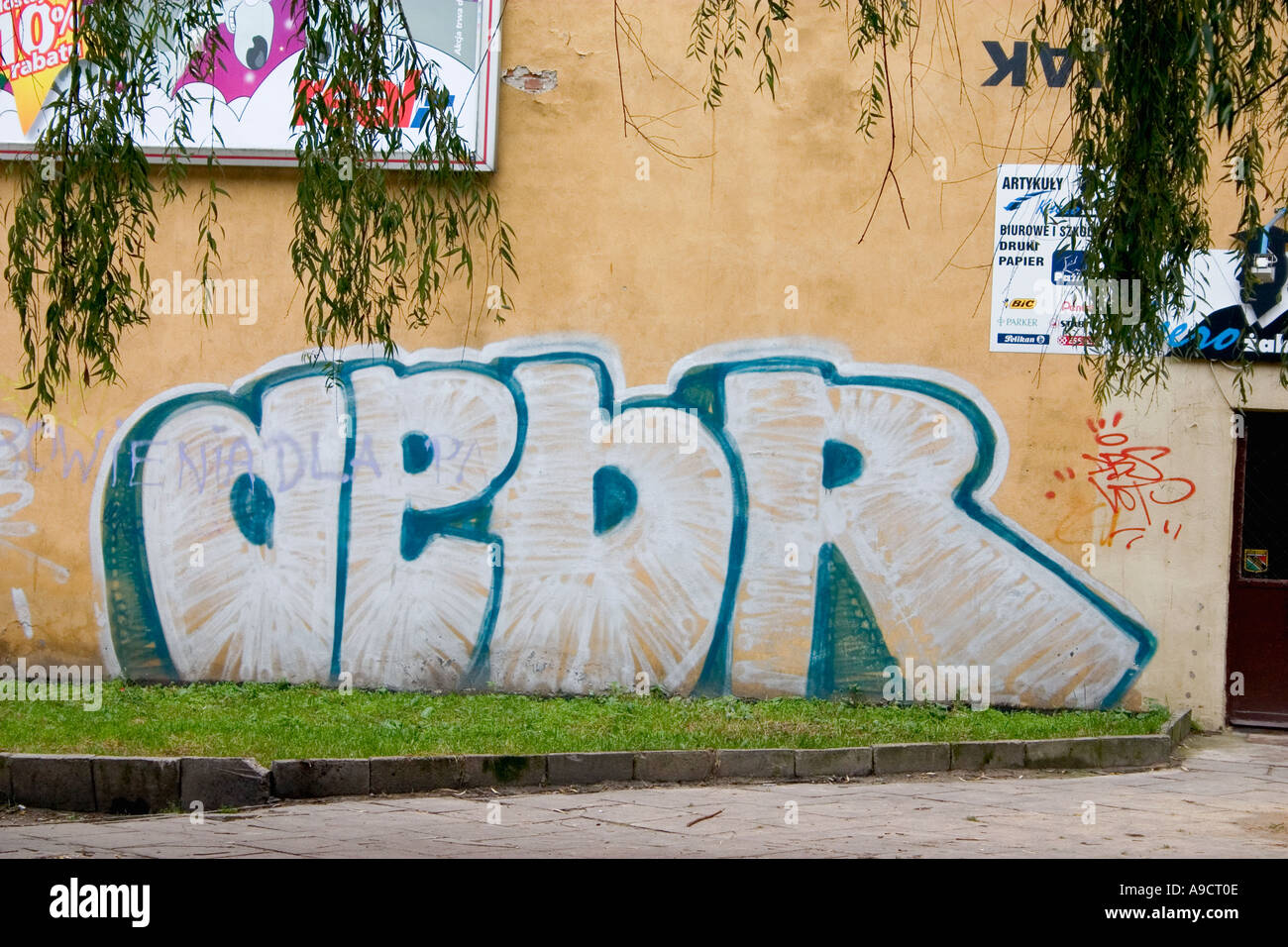 Large graffiti like lettering on side of building. Lodz Poland Stock ...