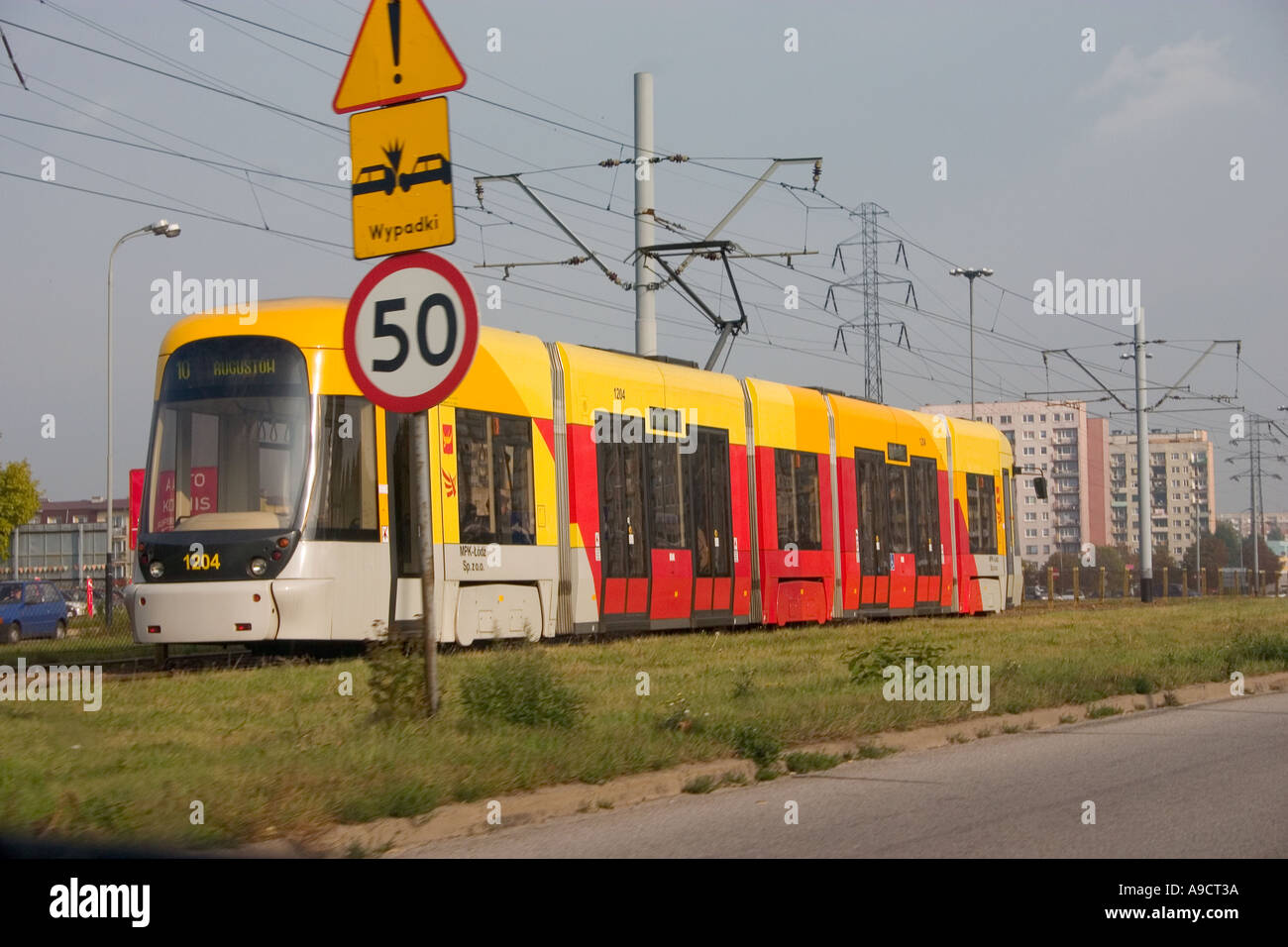 Colorful Polish train. Lodz Poland Stock Photo - Alamy