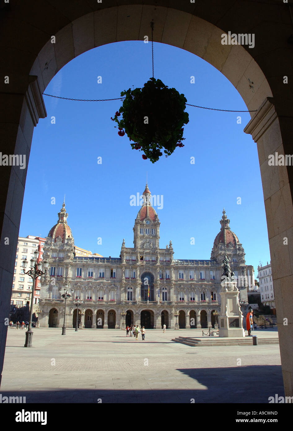 View of Maria Pita square with its magnificent town city hall building ...