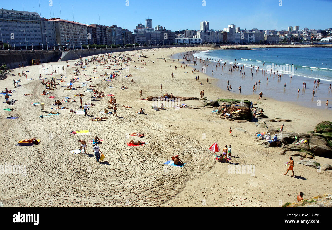 View of the seafront and beach of La Coruña A Coruna Corunna Corunha ...