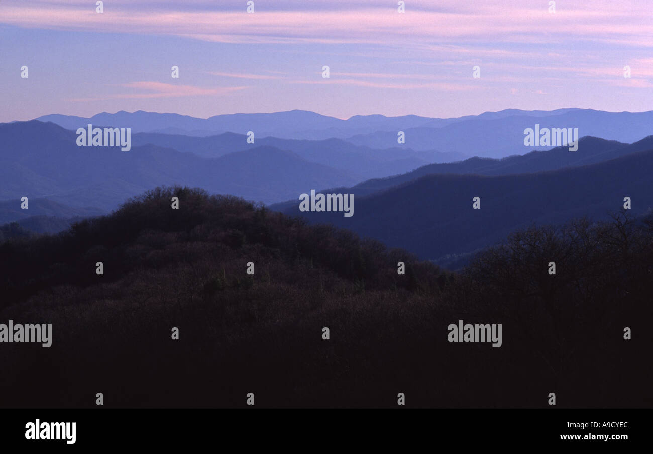 Shadowy ridges and sunset colors Great Smoky Mountains Tennessee USA ...