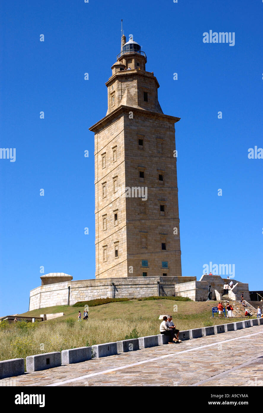 View of the tower Torre de Hercules roman lighthouse La Coruña A ...