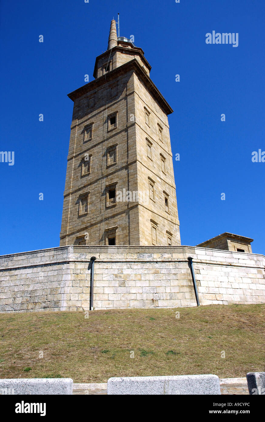 View of the tower Torre de Hercules roman lighthouse La Coruña A ...