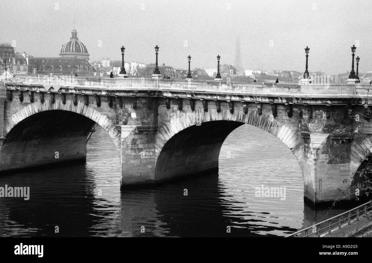 View of River Seine Banks bridge Catholic Cathedral & Eiffel Tower ...