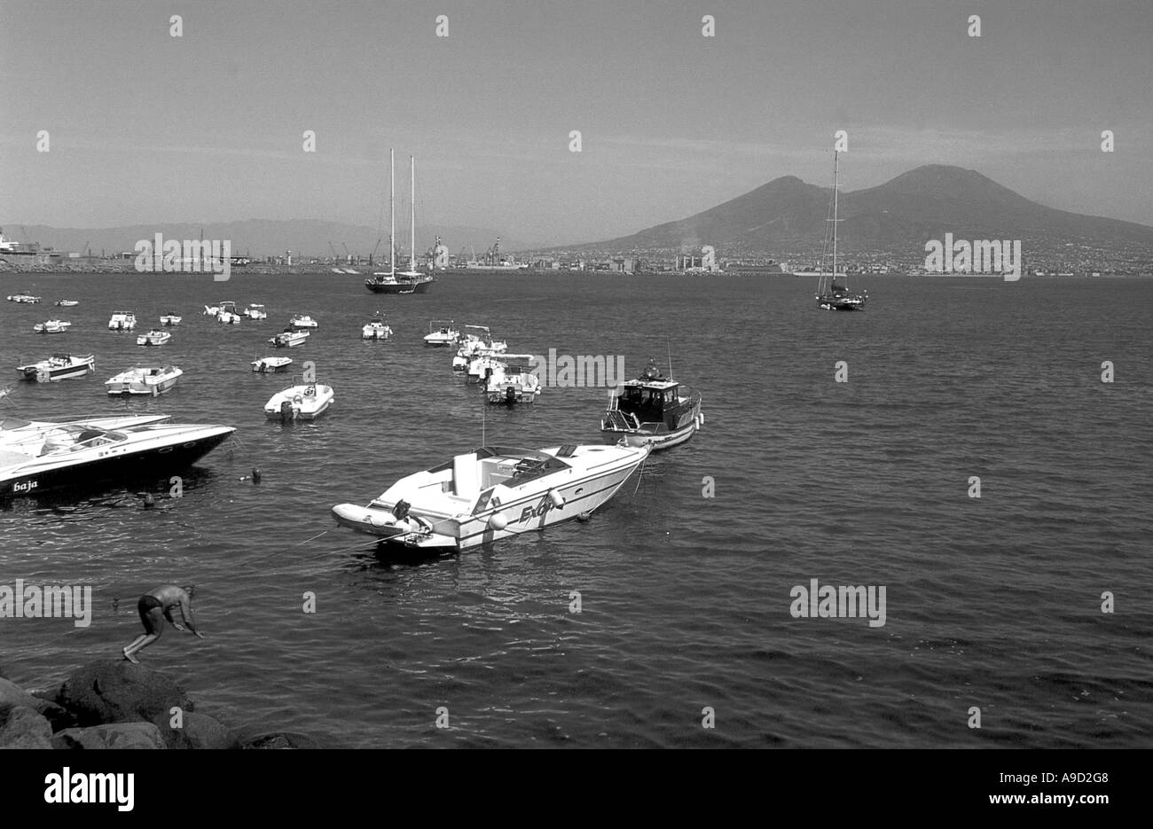 Scenic view of mount vesuvius at the gulf of naples Black and White ...