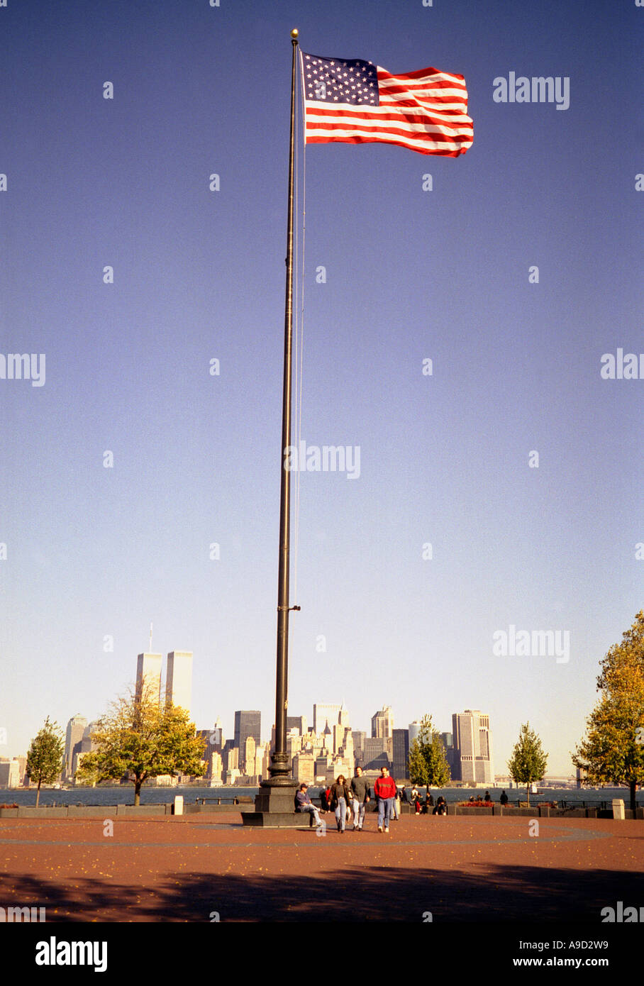 View of huge American flag Ellis Island New York Harbour USA United ...