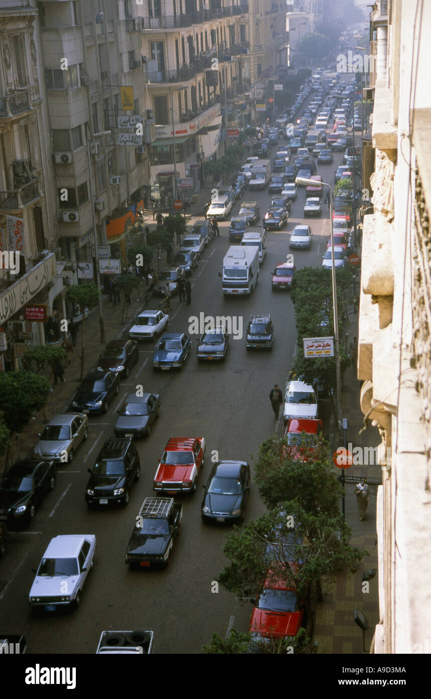 Panoramic View of road above busy city centre Cairo Arab Republic of ...