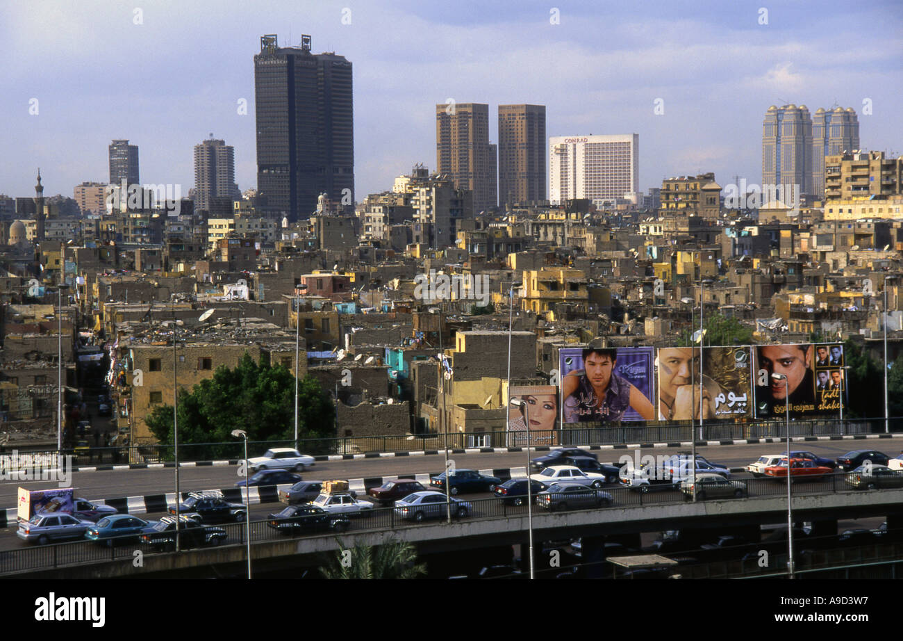 Panoramic View of road above busy city centre Cairo Arab Republic of ...
