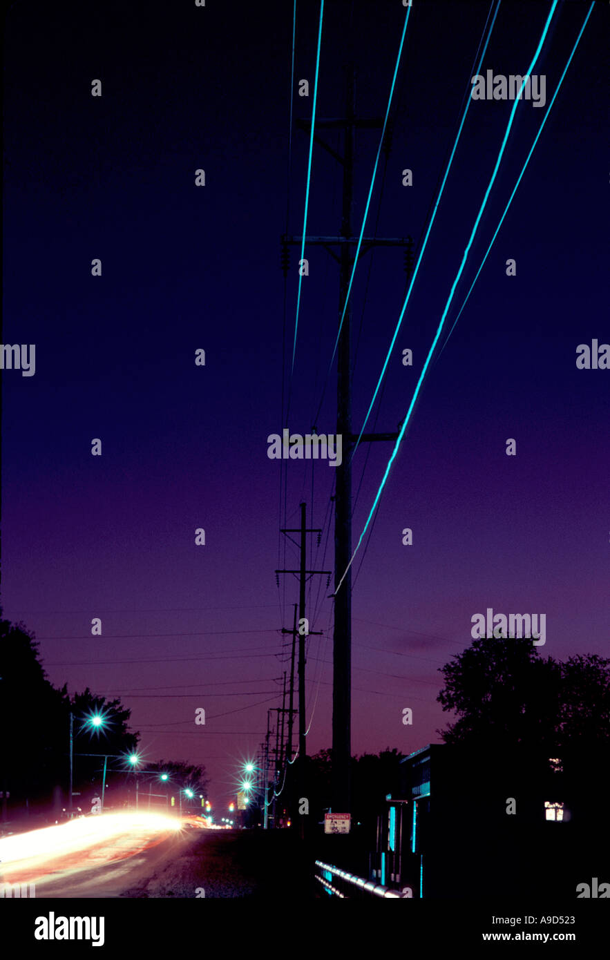 Power line glow Stock Photo - Alamy