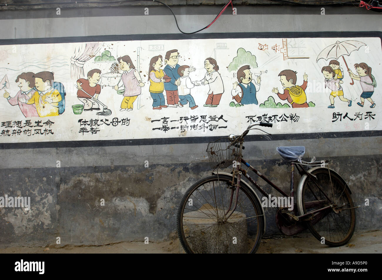 Wall painting to illustate Hu Jiangtao's "eight graces and eight shames" in a Hutong in Beijing ...