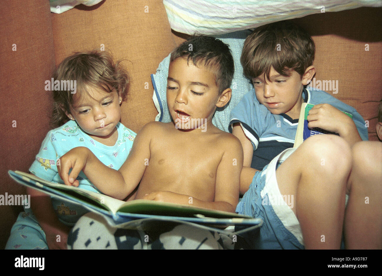 brother reading to his brother and sister Stock Photo - Alamy