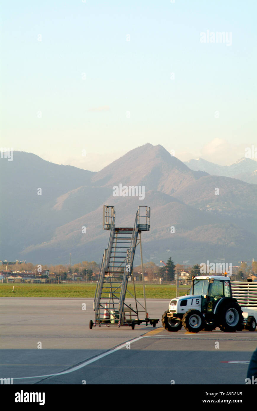 flight, diversion, delay, aeroplane, steps, at, Bergamo, airport, Italy ...