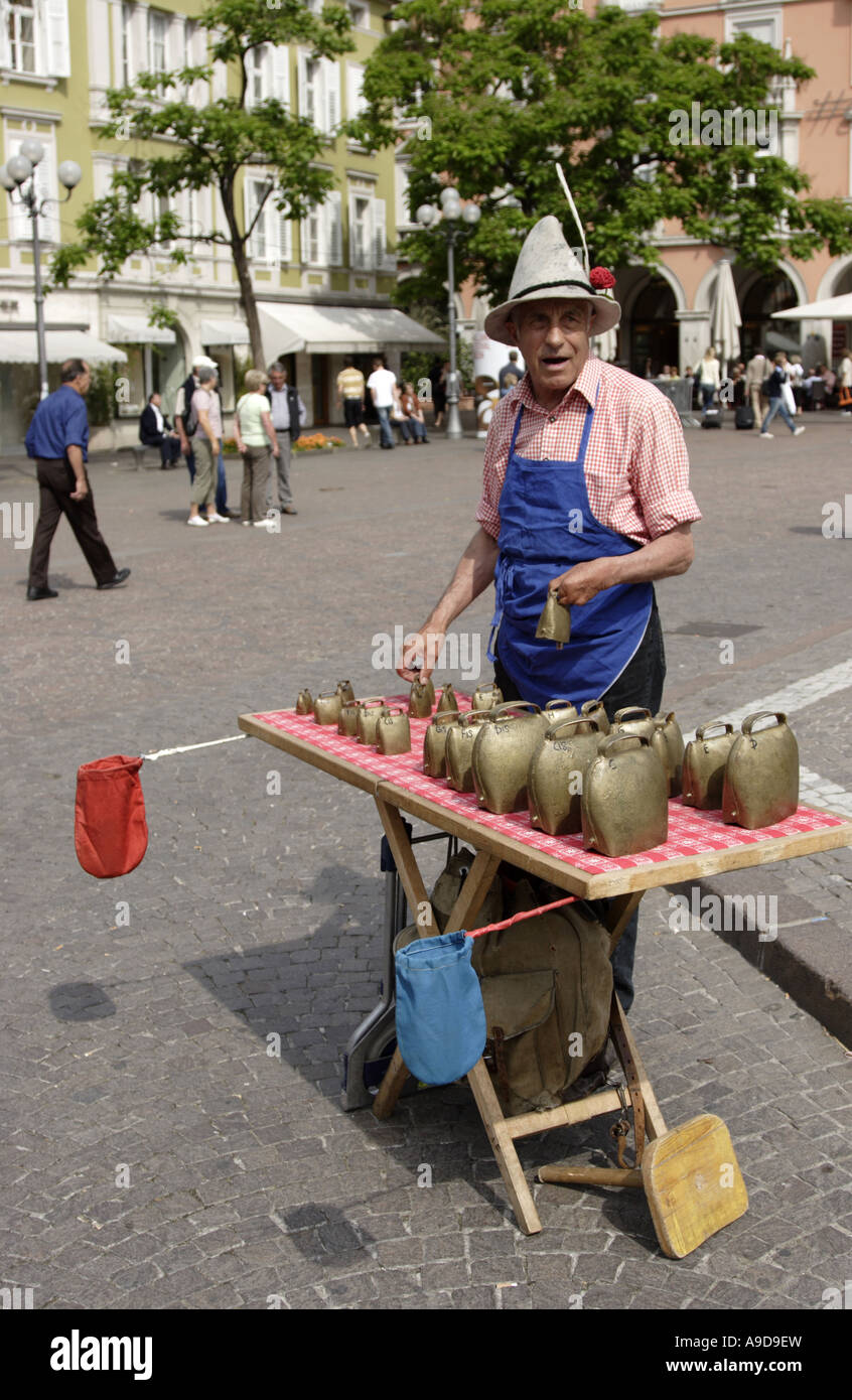 Bozen Square, Bolzano, Italy: Man in traditional Tyrolean hat with ...