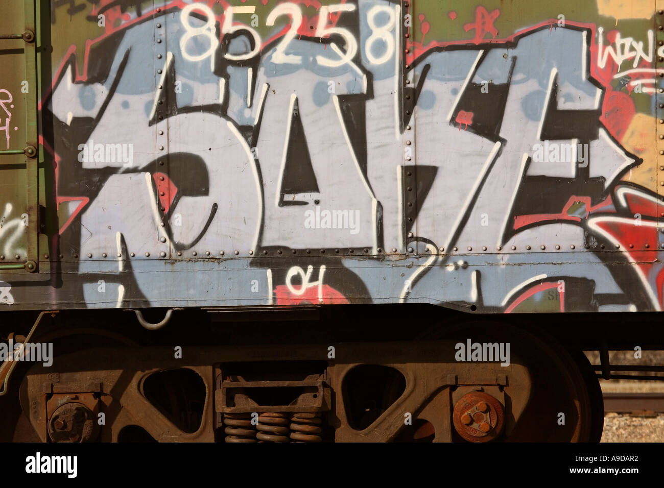 Graffiti on a parked CP Rail boxcar in scenic Saskatchewan Canada Stock ...