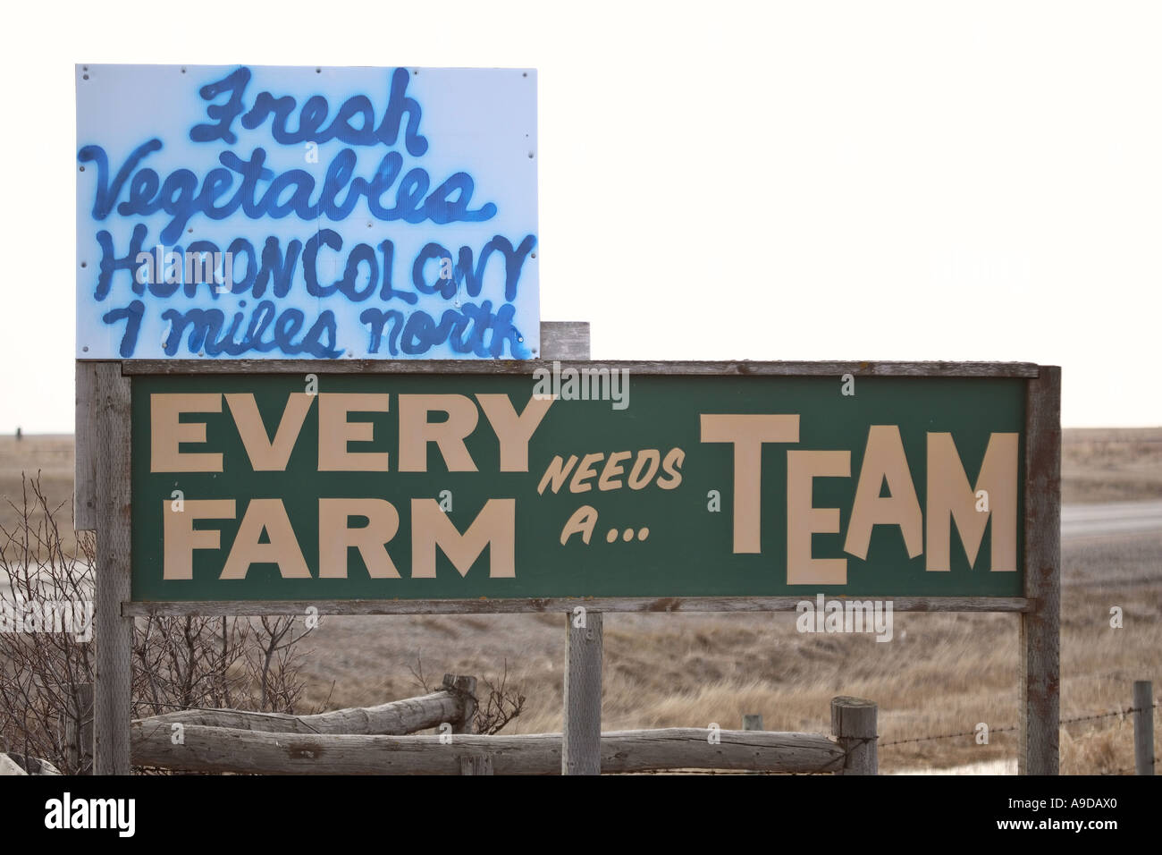 A produce sign for the Huron Hutterite Colony in scenic Saskatchewan ...