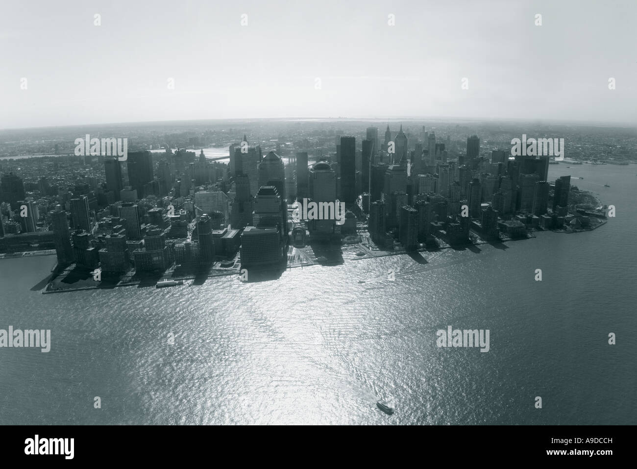 New York City harbor harbour Lower Manhattan downtown and Hudson River ...