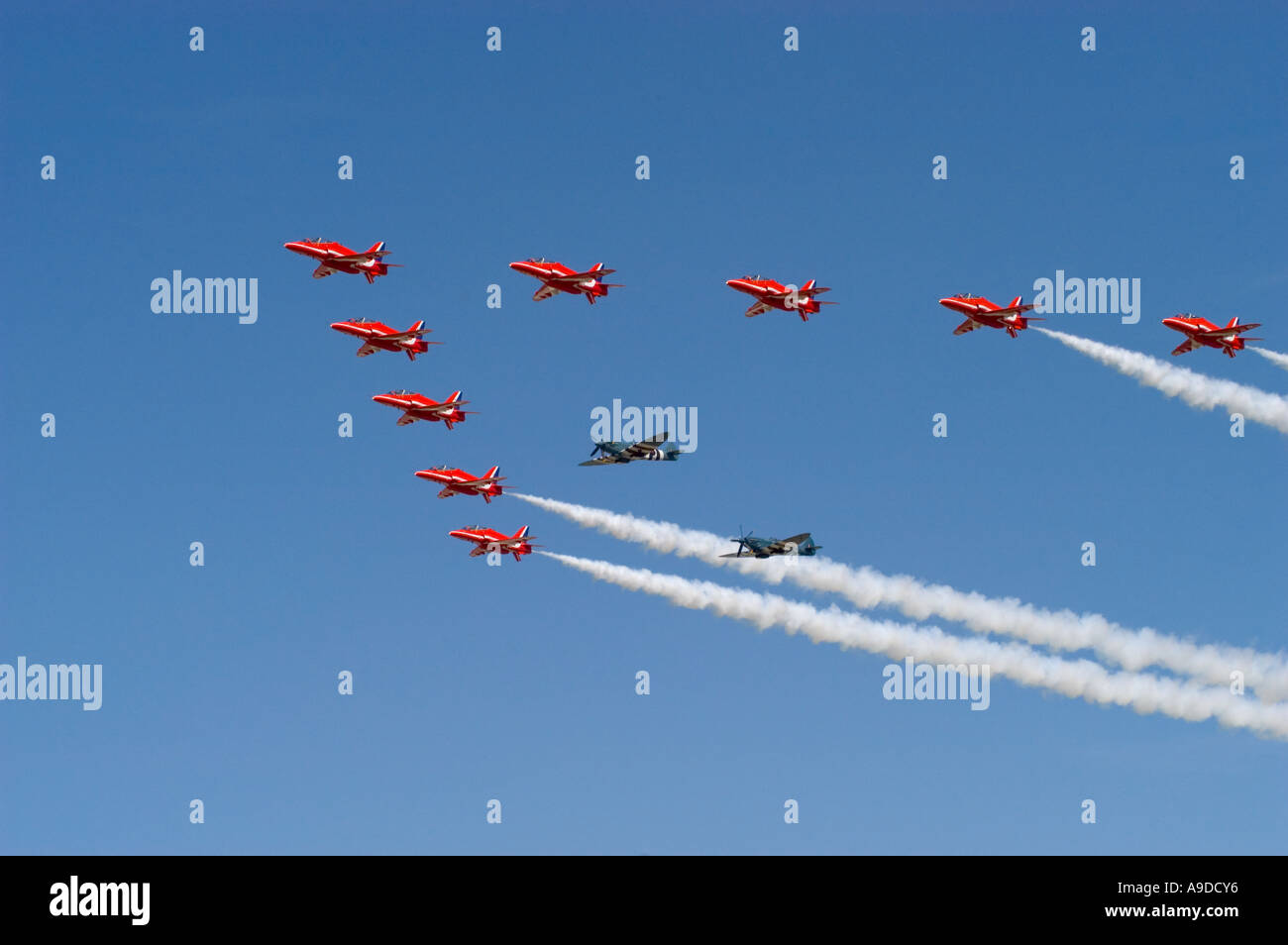 Spitfires with red arrows hi-res stock photography and images - Alamy