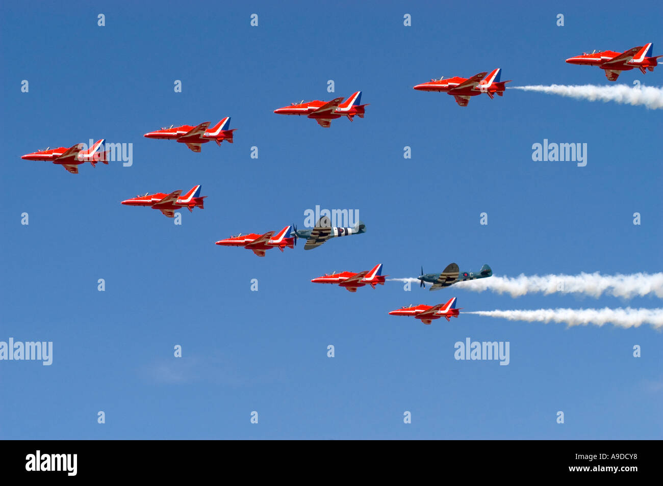 Spitfires with red arrows hi-res stock photography and images - Alamy