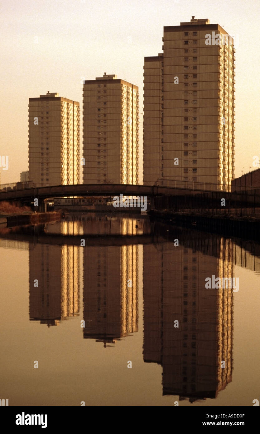 england london tower blocks reflected in the river lee hackney Stock ...