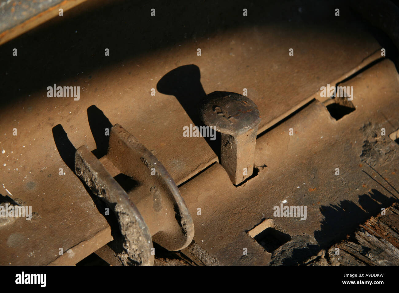 railroad track with stake and rust Stock Photo - Alamy